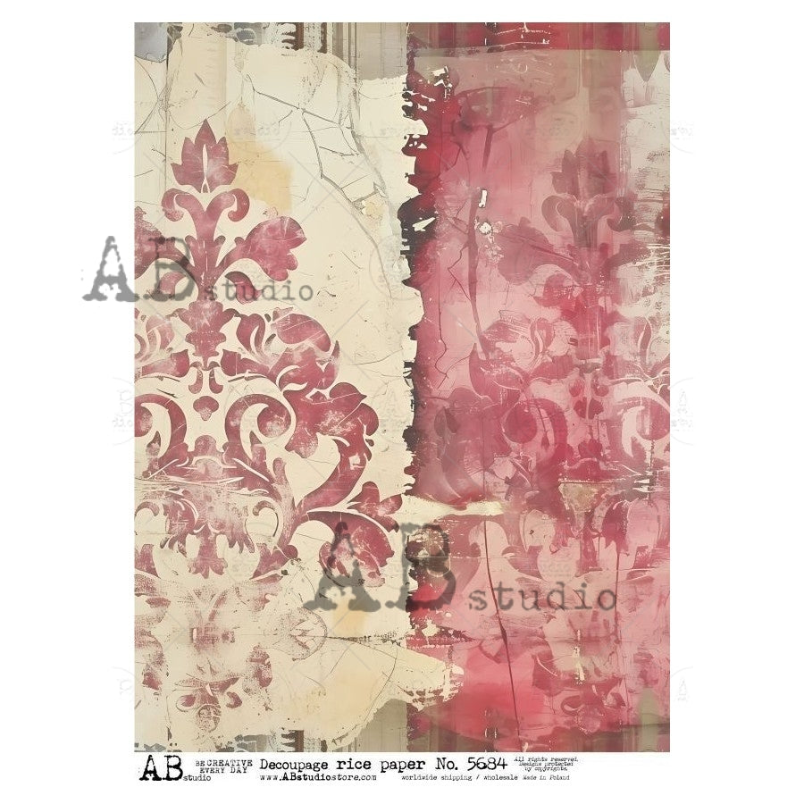 Linen and Red Damask Decoupage Rice Paper A4 Item No. 5684 by AB Studi – All Paint Products