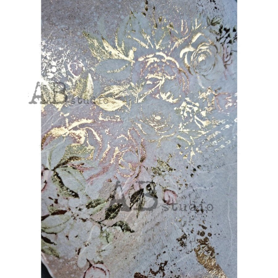 Script and Text with Roses Gilded Decoupage Rice Paper A4 Item No. 105 – All Paint Products