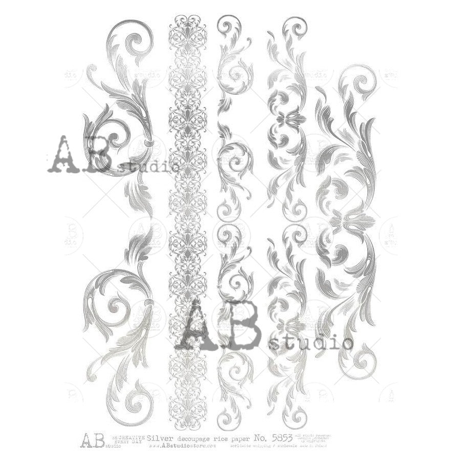 Baroque Borders Silver Decoupage Rice Paper A4 Item No. 5853 by AB Stu ...