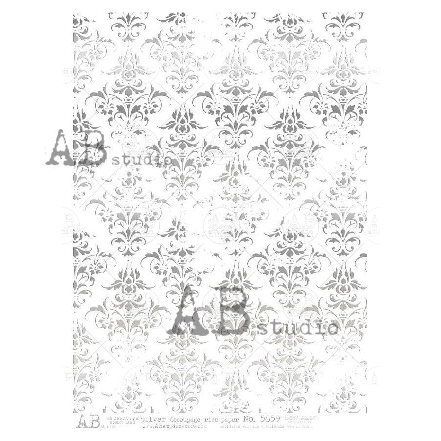 Damask Silver Decoupage Rice Paper A4 Item No. 5859 by AB Studio – All ...