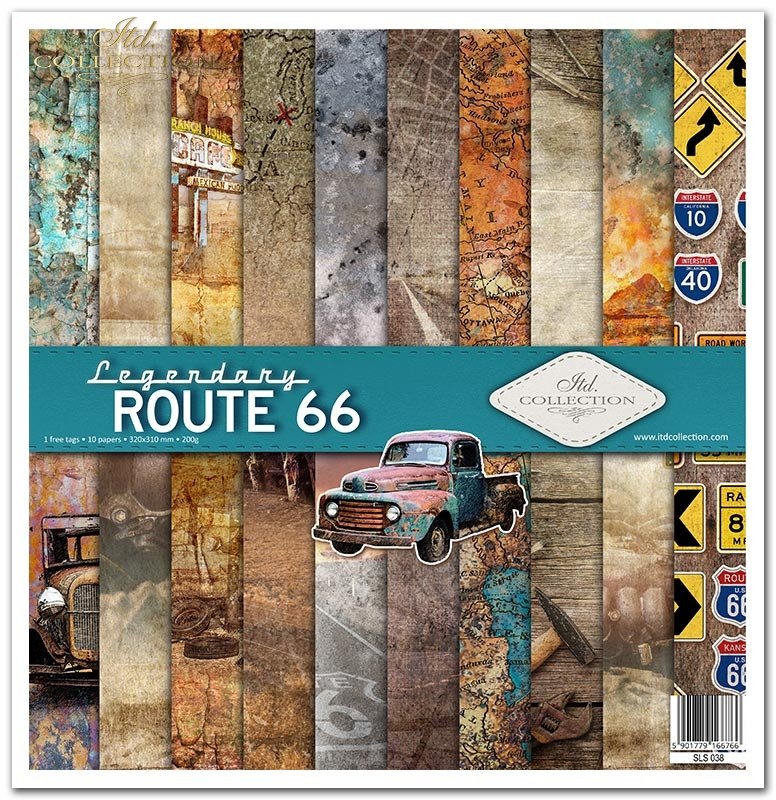 Legendary Route 66 Scrapbooking Paper Set 12.2x12.6 10/Pkg by ITD Coll ...