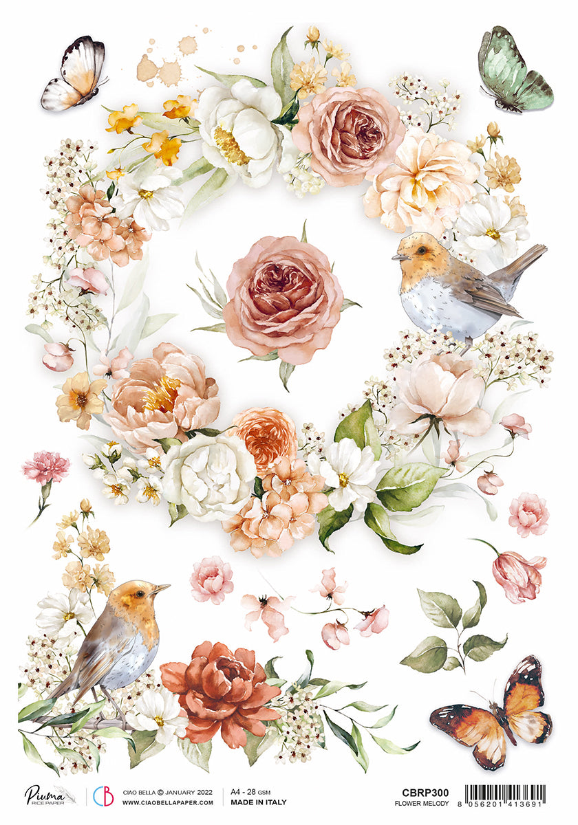 Flower Melody A4 Decoupage Rice Paper Reign of Grace Collection by Cia ...