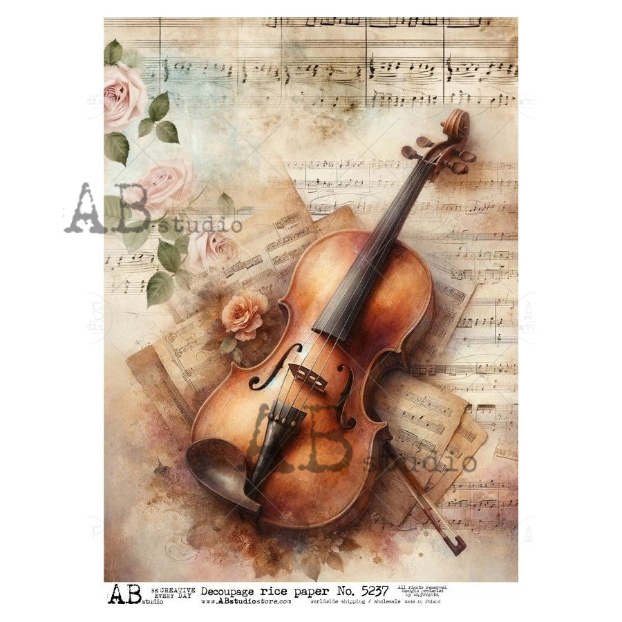 Vintage Cello Music Decoupage Rice Paper A4 Item No. 5237 by AB Studio ...
