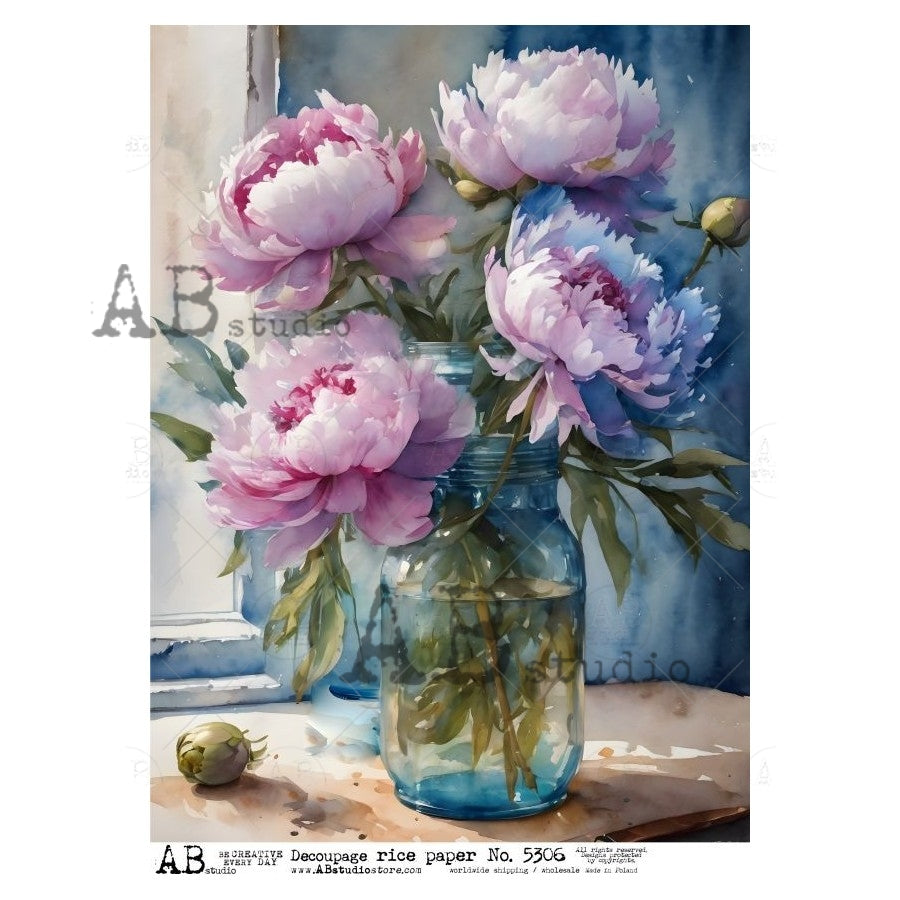 Pink Flower Bouquet Decoupage Rice Paper A4 Item No. 5306 by AB Studio ...