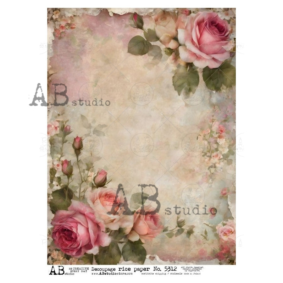 Pink Floral Background Decoupage Rice Paper A4 Item No. 5312 by AB Stu ...