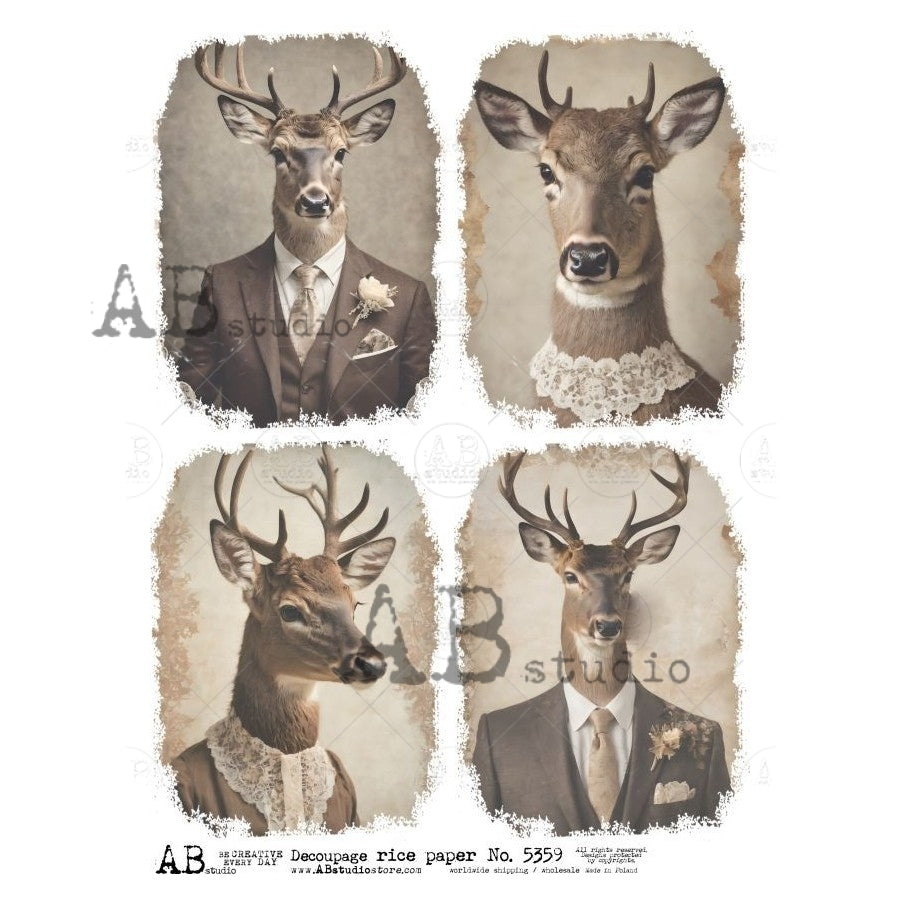 Sophisticated Deer Decoupage Rice Paper A4 Item No. 5359 by AB Studio ...