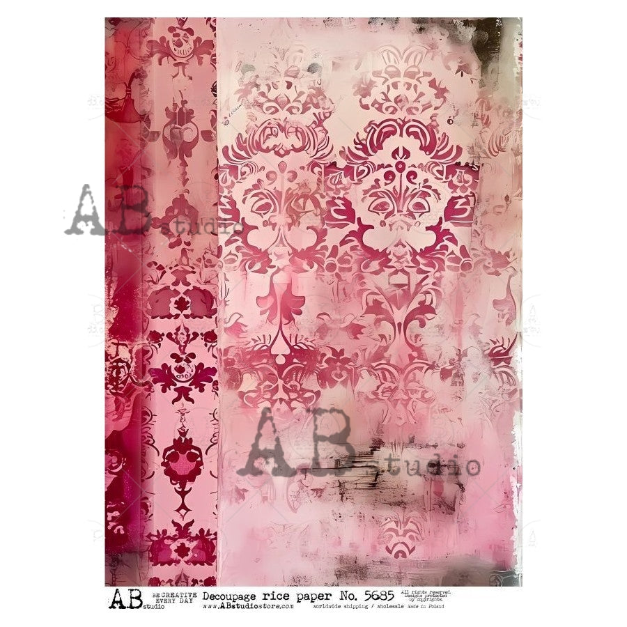 Rosy Damask Decoupage Rice Paper A4 Item No. 5685 by AB Studio – All ...