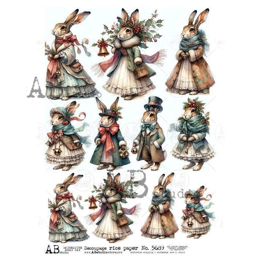 Festive Rabbits in Dresses Decoupage Rice Paper A4 Item No. 5689 by AB ...