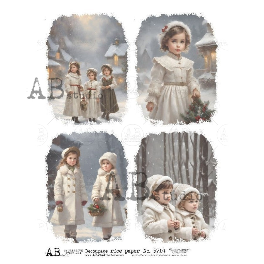 Winter Children Cards Decoupage Rice Paper A4 Item No. 5714 by AB Stud ...
