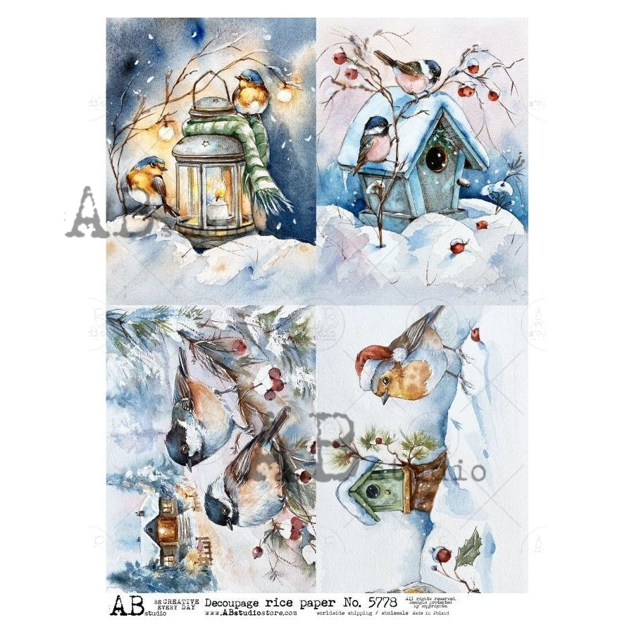 Snow Bird Cards Decoupage Rice Paper A4 Item No. 5778 by AB Studio ...