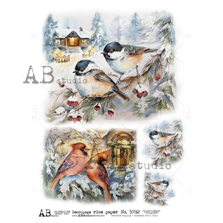 Cozy Snow Birds Decoupage Rice Paper A4 Item No. 5782 by AB Studio ...