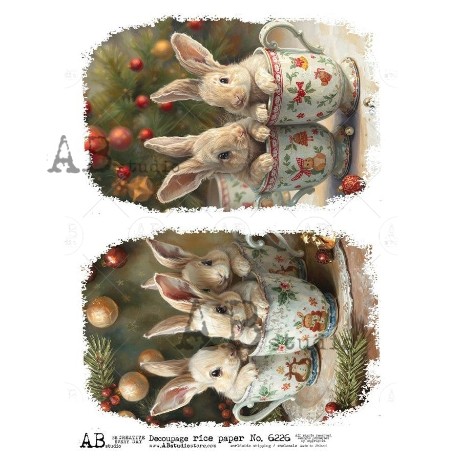 Teacup Bunny Rabbits Decoupage Rice Paper A4 Item No. 6226 by AB Studi ...