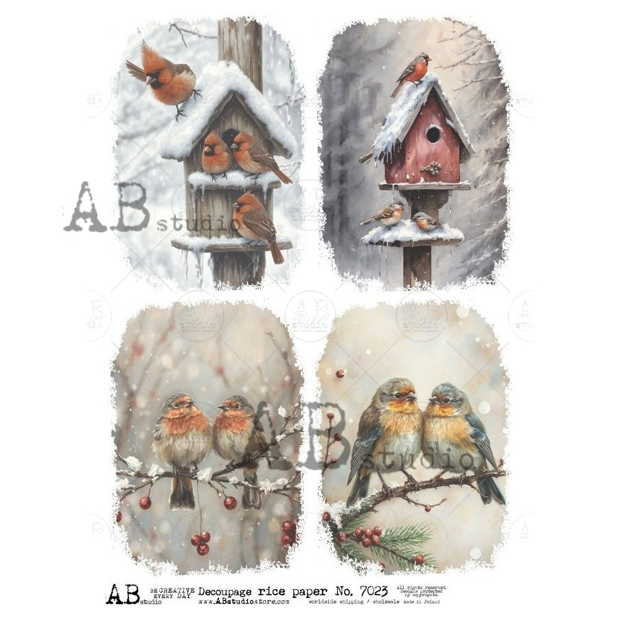 Cardinals and Finches in Snow Decoupage Rice Paper A4 7023 by AB Studi ...