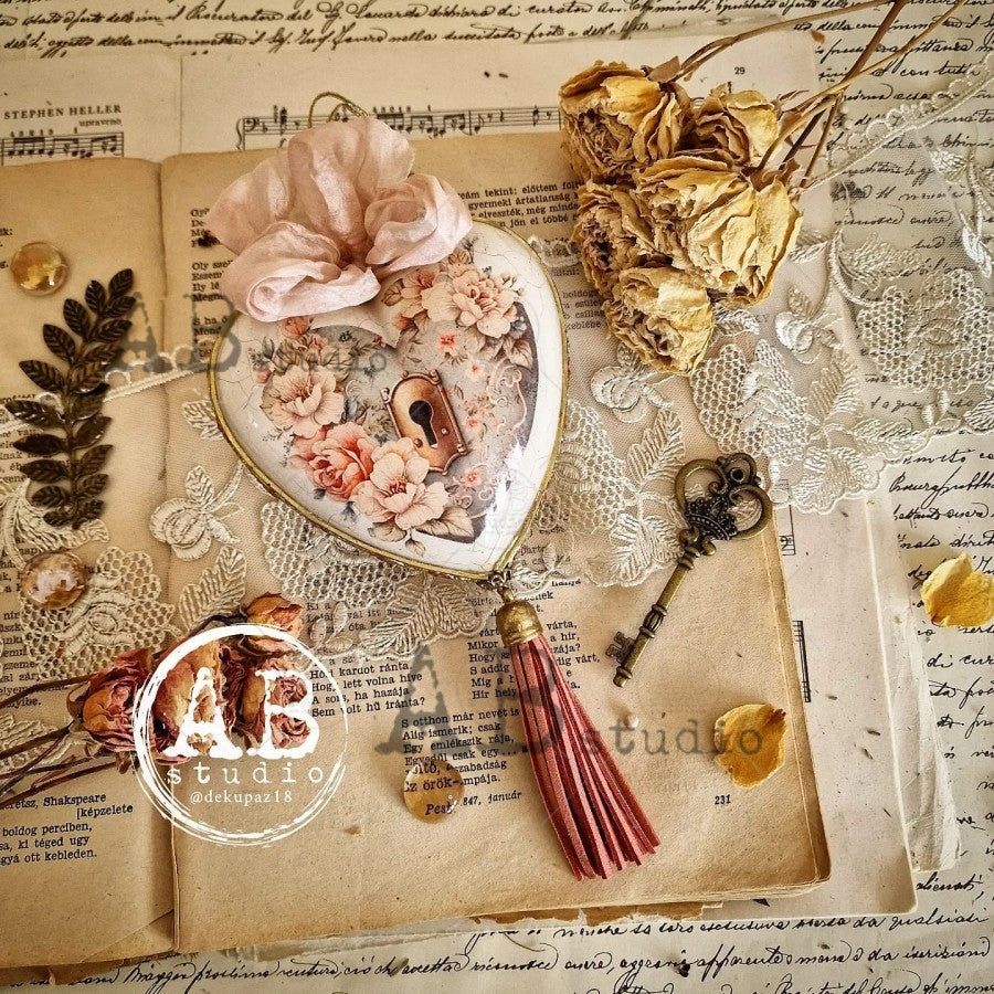 Floral Lock Hearts Decoupage Rice Paper A4 1763 by AB Studio – All ...