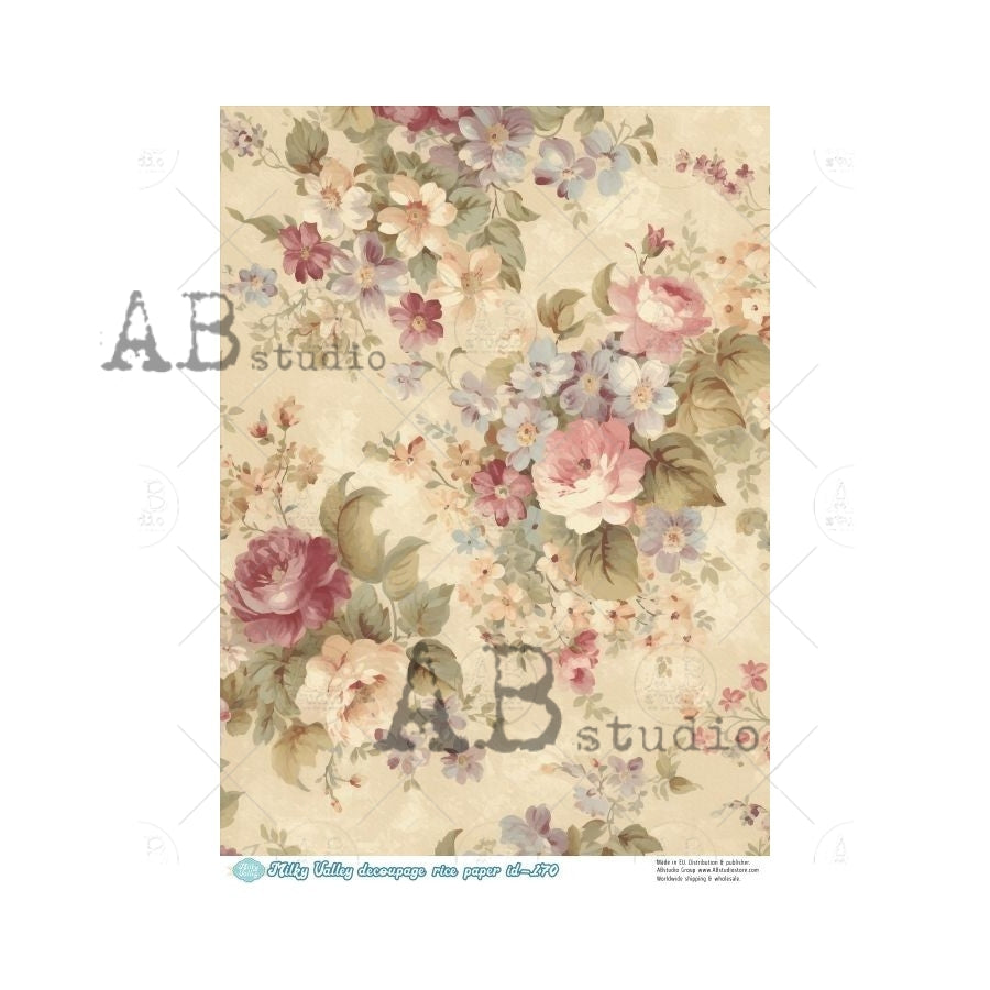Pretty Flowers Decoupage Rice Paper A4 Item Milky Valley ID 170 by AB ...