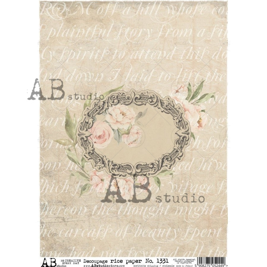 Vintage Script Frame Decoupage Rice Paper A4 Item No. 1331 by AB Studi ...