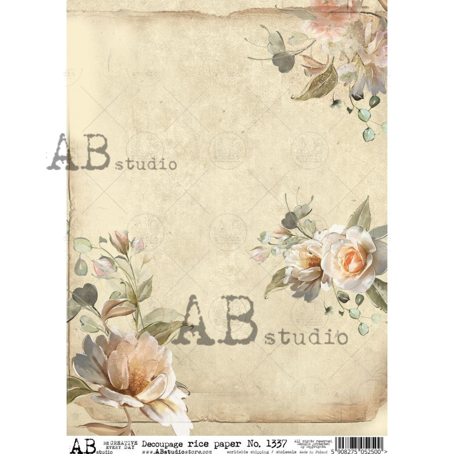 Neutral Florals Decoupage Rice Paper A4 Item No. 1337 by AB Studio ...