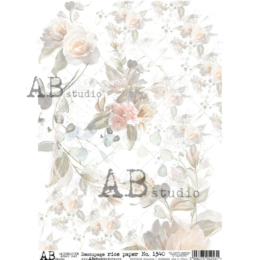 Faded Flowers Decoupage Rice Paper A4 Item No. 1340 by AB Studio – All ...