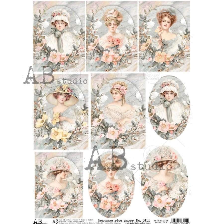 Adorned Women Cards Decoupage Rice Paper A3 Item No. 3151 by AB Studio ...