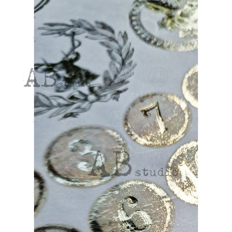 Animal and Number Medallions Gilded Decoupage Rice Paper A4 Item No. 1 ...