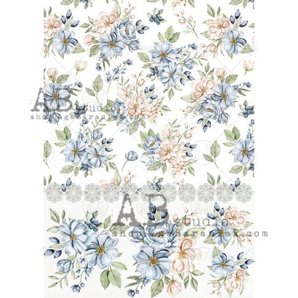 Blue and Pink Peony Decoupage Rice Paper A4 Item No. 0279 by AB Studio ...