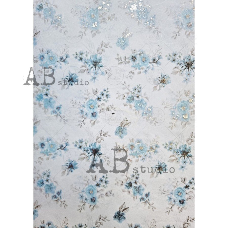 Blue Flowers Gilded Decoupage Rice Paper A4 Item No. 1036 by AB Studio ...
