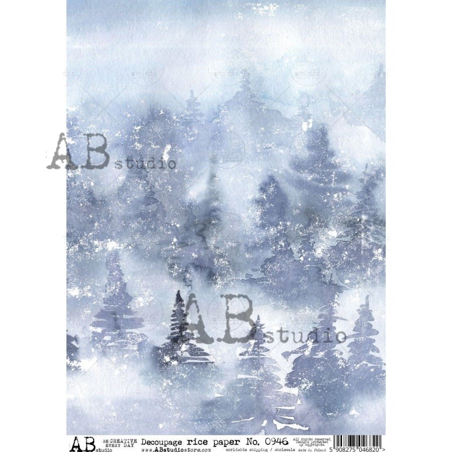 Blue Forest Snow Decoupage Rice Paper A4 Item No. 0946 by AB Studio ...