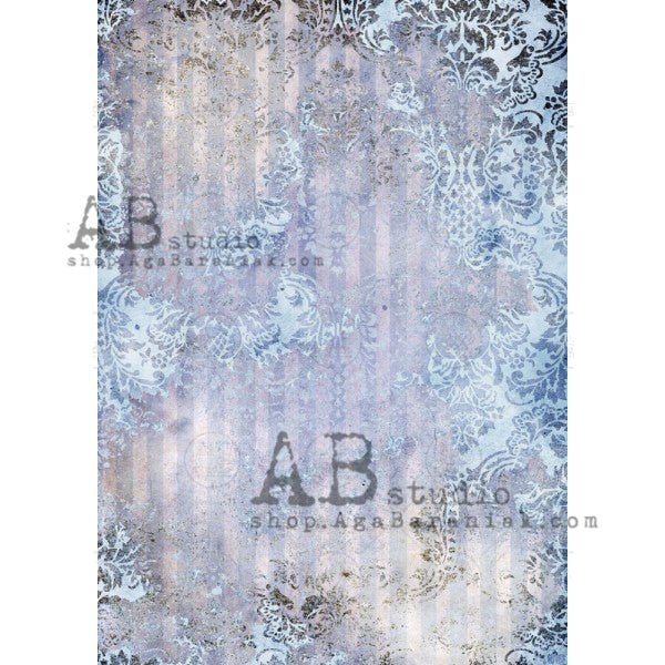 Blue Pinstriped with Distressed Damask Decoupage Rice Paper A4 Item No ...