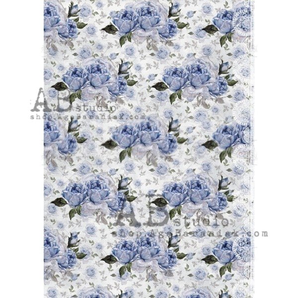 Blue Rose Pattern with Lace Decoupage Rice Paper A4 Item No. 0498 by A ...