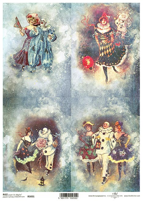 Carnival Circus Characters and Clowns Decoupage Rice Paper A4 Item R16 ...