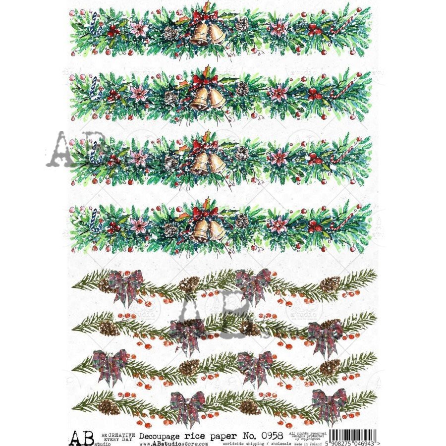 Christmas Borders Decoupage Rice Paper A4 Item No. 0958 by AB Studio ...