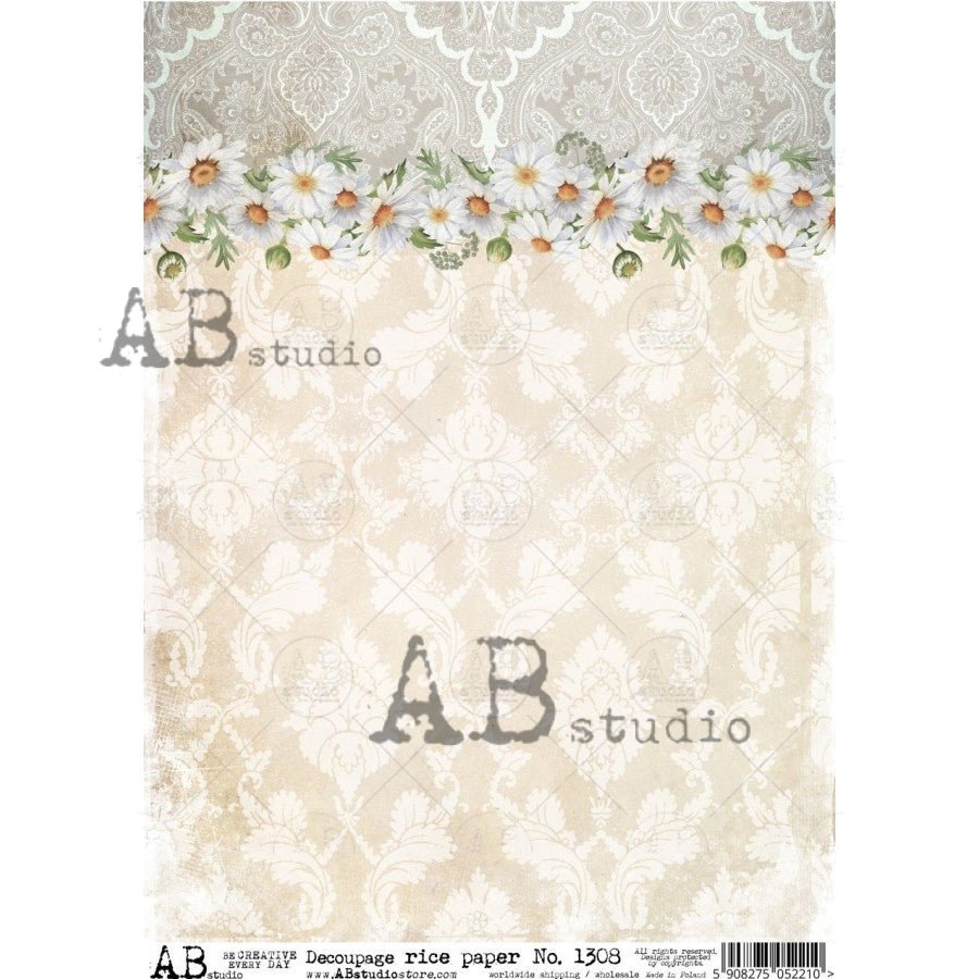 Daisy Border on Damask Background Decoupage Rice Paper A4 Item No. 130 ...