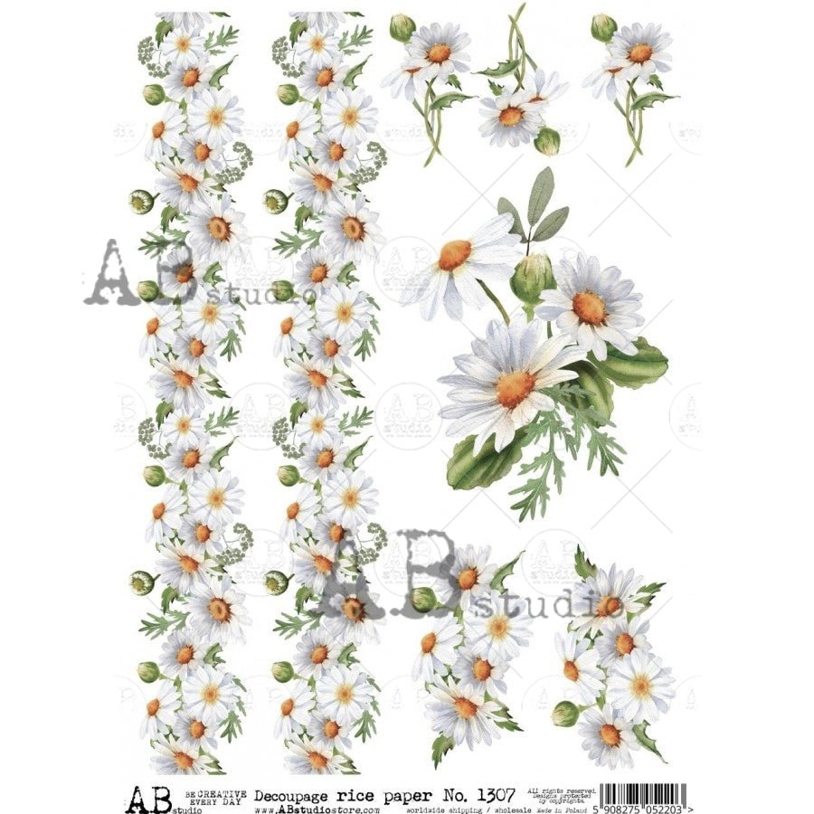 Daisy Borders and Daisy Flowers Decoupage Rice Paper A4 Item No. 1307 ...