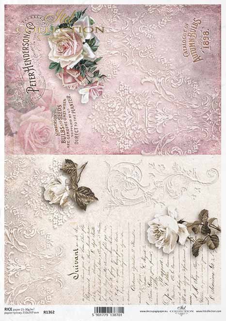 Embossed Damask and Flower Cards Decoupage Rice Paper A4 Item R1362 by – All Paint Products