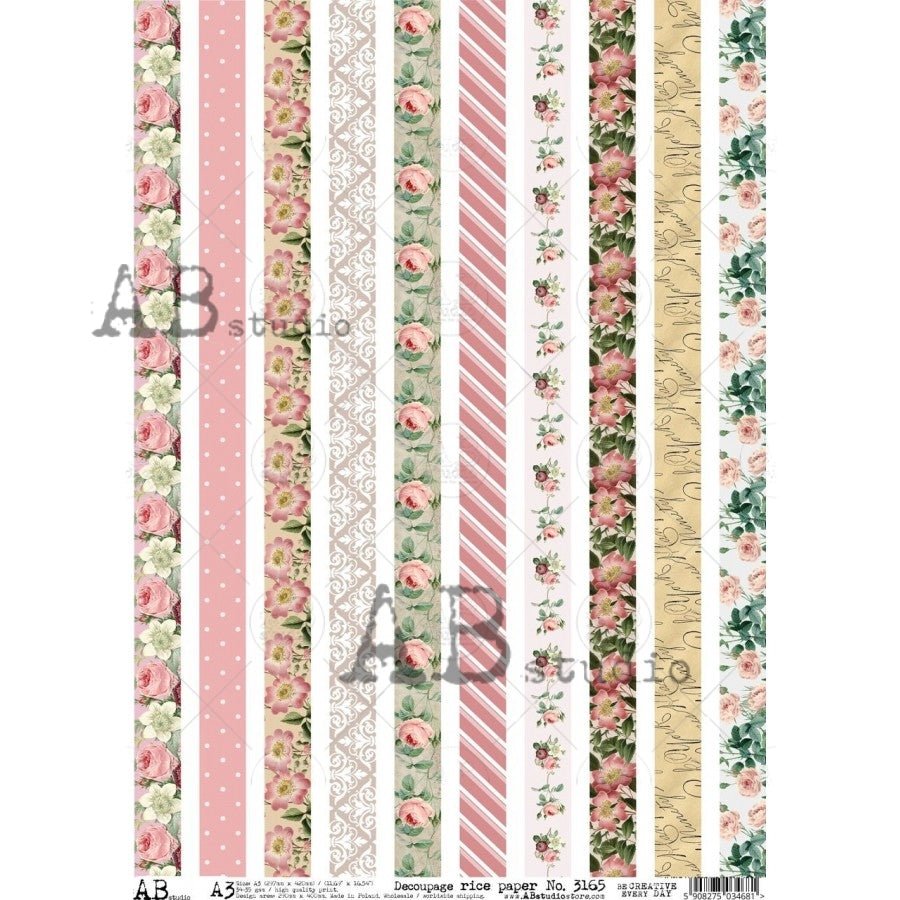 Floral and Pattern Borders Decoupage Rice Paper A3 Item No. 3165 by AB ...