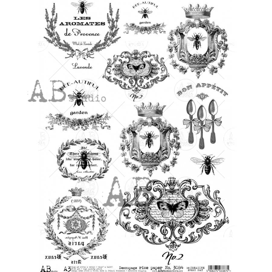 French Royal Bee Decoupage Rice Paper A3 Item No. 3084 by AB Studio ...