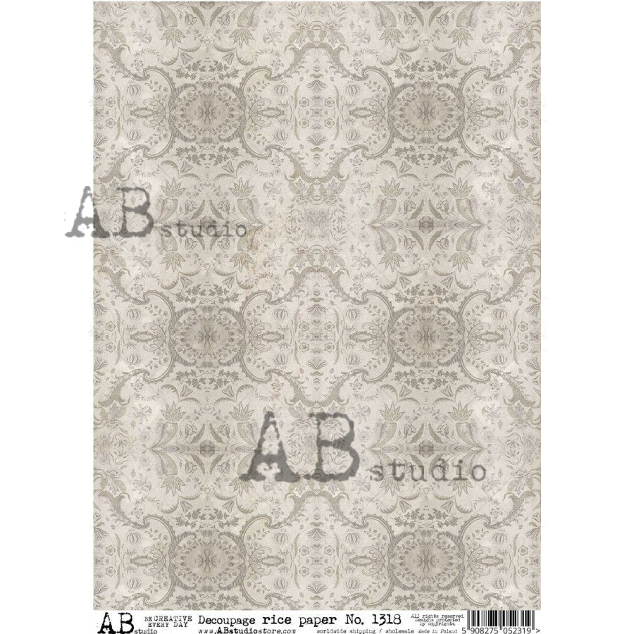 Greige Damask Decoupage Rice Paper A4 Item No. 1318 by AB Studio – All ...