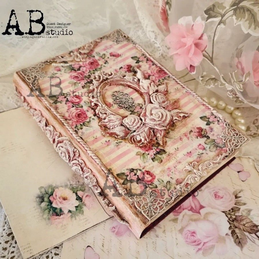 Pink Pinstriped with Floral Bouquets Decoupage Rice Paper A4 Item No ...