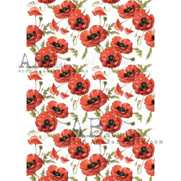 Poppies Decoupage Rice Paper A4 Item No. 0418 by AB Studio – All Paint ...