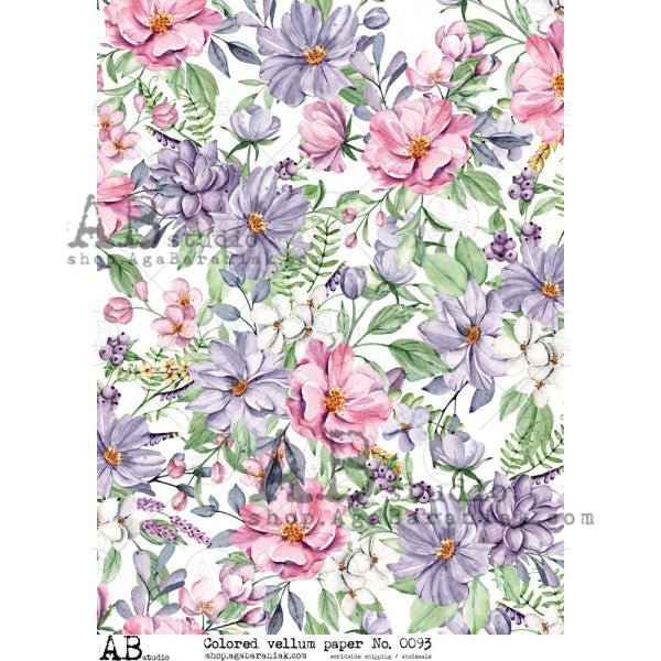 Purple and Pink Floral Vellum Paper A4 Item No. 0093 by AB Studio – All ...