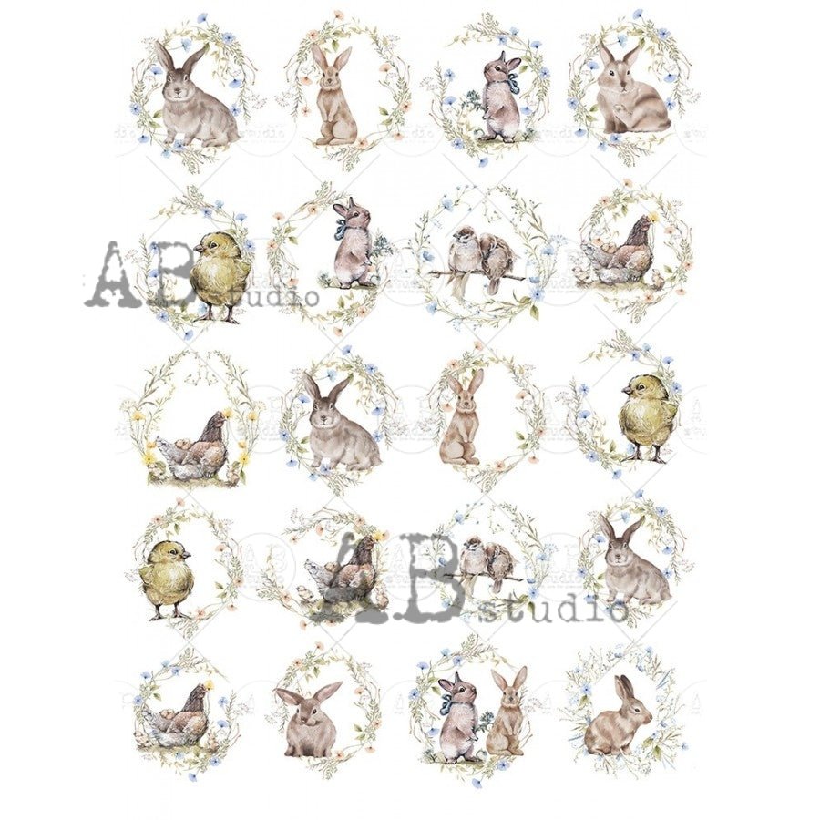 Rabbits and Birds Mini Medallions Decoupage Rice Paper A4 Item No. 130 ...