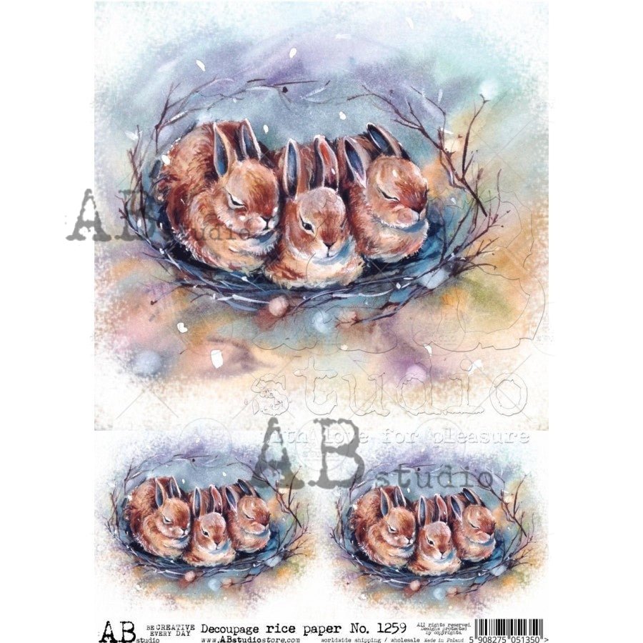 Rabbits Sleeping Decoupage Rice Paper A4 Item No. 1259 by AB Studio ...