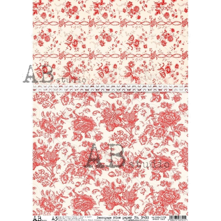 Red Lace Flowers and Peonies Decoupage Rice Paper A3 Item No. 3438 by ...