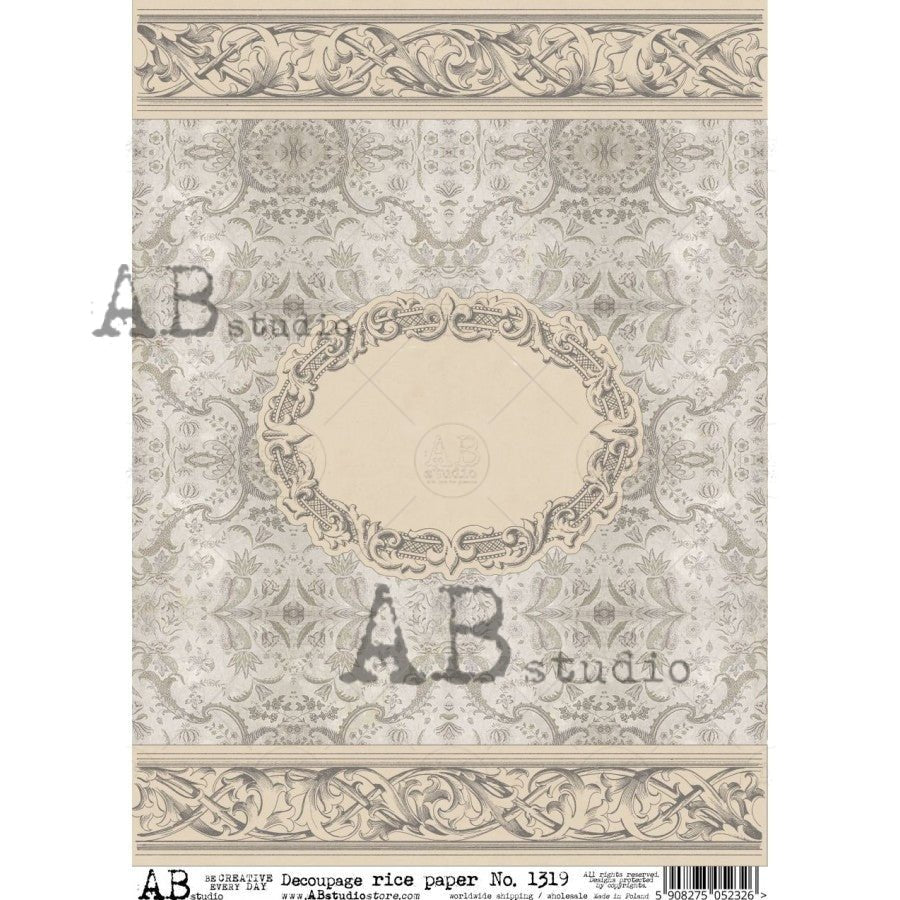 Sepia Borders and Circular Center Decoupage Rice Paper A4 Item No. 131 ...