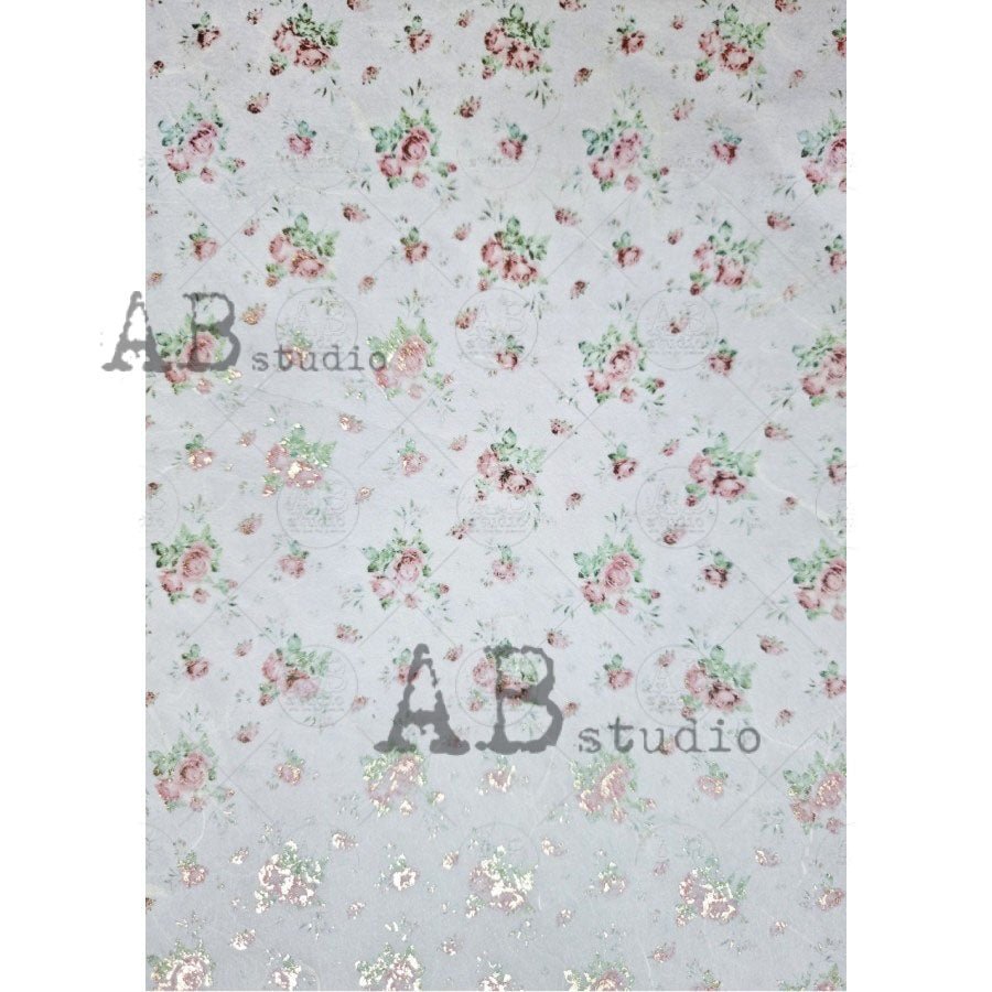 Small Pink Roses Gilded Decoupage Rice Paper A4 Item No. 1072 by AB St ...