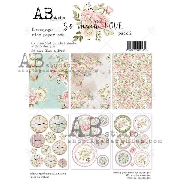 So Much Love Pack 2 A4 Decoupage Rice Paper Set of 6 Papers by AB Stud ...