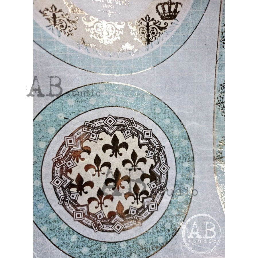 Teal and Gold Teacup Medallions Gilded Decoupage Rice Paper A4 Item No ...