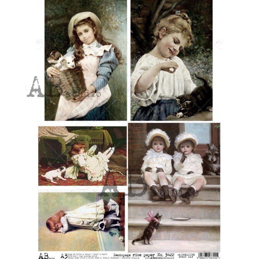 Vintage Children Photograph Cards Decoupage Rice Paper A3 Item No. 342 ...
