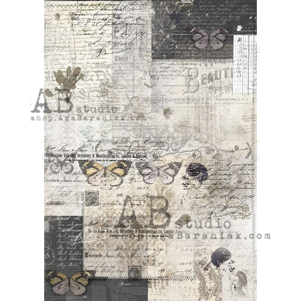 Vintage Script Butterfly Decoupage Rice Paper A4 Item No. 0632 by AB S ...