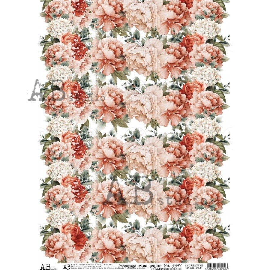 Wonderous Peonies Decoupage Rice Paper A3 Item No. 3387 by AB Studio ...